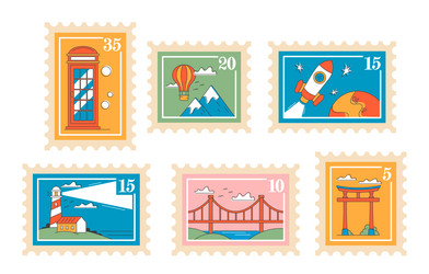 Set of postage stamps on the travel theme Vector Image