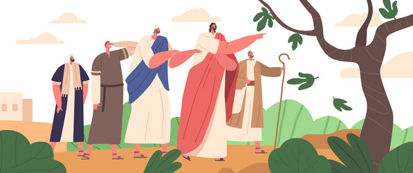 Jesus cursed a fig tree it withered he taught Vector Image