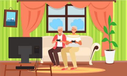 Old people play video game senior Royalty Free Vector Image
