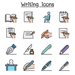 Thin Line Writing Icon Set Royalty Free Vector Image