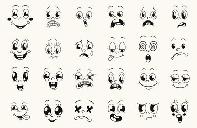 Cartoon comics faces set smiling crying Royalty Free Vector