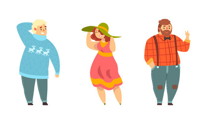 Chubby male characters set cheerful overweight Vector Image