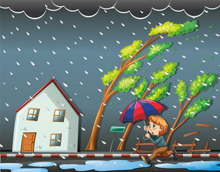 Border template with boys at night landscape Vector Image