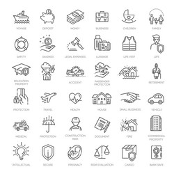 Insurance - outline icon set Royalty Free Vector Image