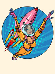 Pin up girl astronaut on rocket outer space Vector Image