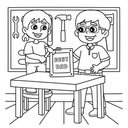 Father carrying his son coloring page Royalty Free Vector