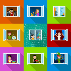 Windows with people opened window neighbors Vector Image