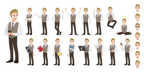 Businessman cartoon character set handsome Vector Image Businessman cartoon character set handsome Vector Image