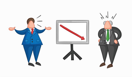 Hand-drawn businessman worker showing sales chart Vector Image