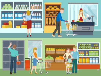 A young cashier man standing in supermarket Vector Image