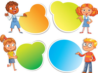 Pupils pointing at a poster Royalty Free Vector Image