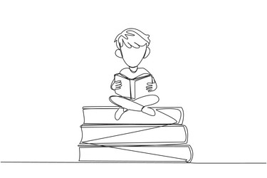 Single continuous line drawing boy sitting Vector Image
