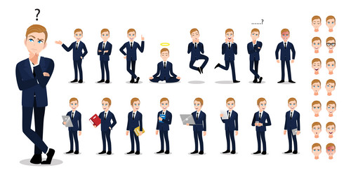 Businessman cartoon character set handsome Vector Image Businessman cartoon character set handsome Vector Image