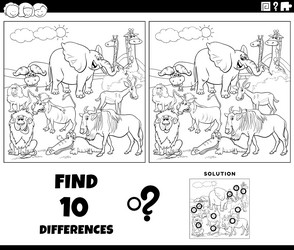 Differences game with cartoon safari animal Vector Image