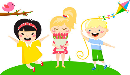 Kids play enjoy spring arrival warm summer little Vector Image