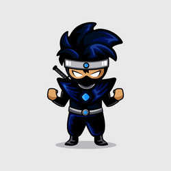 Blue cartoon little ninja stand from side Vector Image