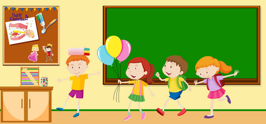 Cartoon school kids studying in the classroom Vector Image