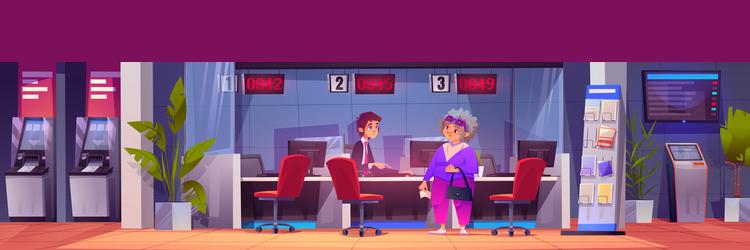 Bank manager talking to senior client in office Vector Image