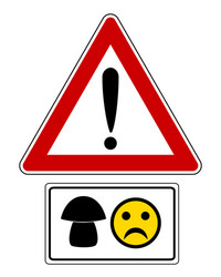 Attention sign with mushroom and smiley Royalty Free Vector