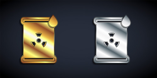 Gold and silver radioactive waste in barrel icon Vector Image