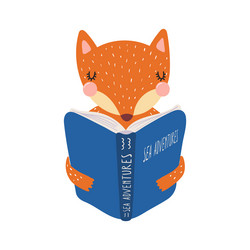 Cute funny fox reading book Royalty Free Vector Image