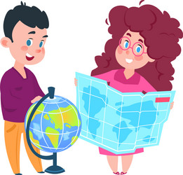 Earth day boy and girl hugging the globe Vector Image