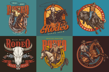 Rodeo show colorful set stickers Royalty Free Vector Image