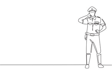 Continuous one line drawing policeman Royalty Free Vector