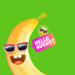 Hello august square banner with cartoon sun Vector Image