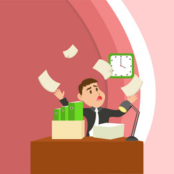 Confused male office worker sitting at desktop Vector Image