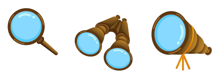 Front view binoculars with blue glasses Royalty Free Vector