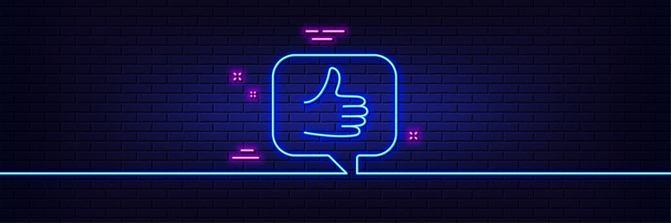 Like line icon thumbs up sign neon light glow Vector Image