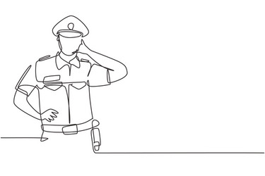 Single continuous line drawing policeman Vector Image