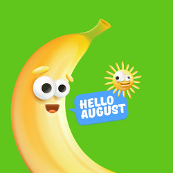 Hello august square banner with cartoon sun Vector Image