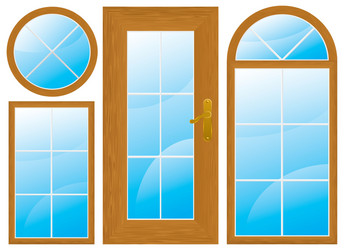 Cartoon wooden round window set home interior Vector Image