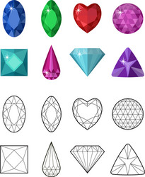 Gems and cut line set different facets Royalty Free Vector