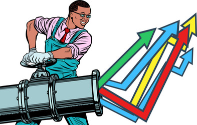 Businessman opens pipe growth chart up Royalty Free Vector