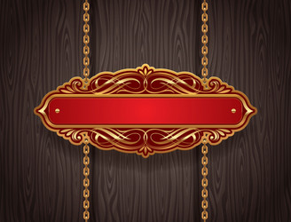 Signboard on chain in red and gold Royalty Free Vector Image