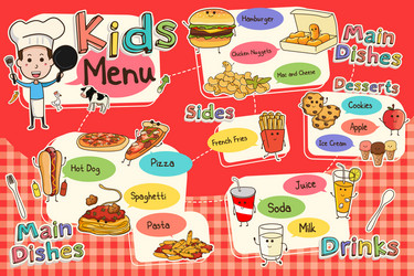 Kids food menu design template Royalty Free Vector Image