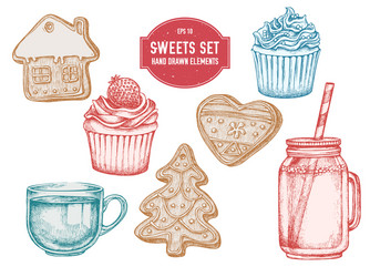 Collection of hand drawn pastel gingerbread Vector Image