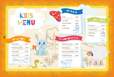 Kids food menu design template Royalty Free Vector Image