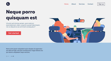 Driver and passenger navigating on road within map