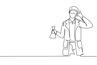 Single one line drawing scientist with celebrate Vector Image