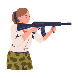 Young woman aiming at target with rifle Royalty Free Vector