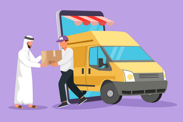 Character flat drawing delivery box car comes out Vector Image