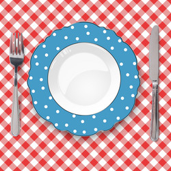 Blue dish with pattern of chaotic white polka dot Vector Image