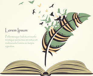 Writing pen multicolored feather with flying birds