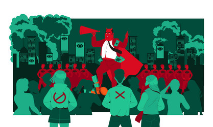 Manipulation of people with fat red man puppeteer Vector Image