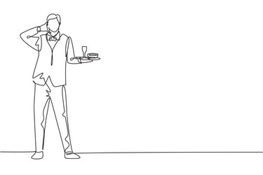 Single continuous line drawing waiter Royalty Free Vector