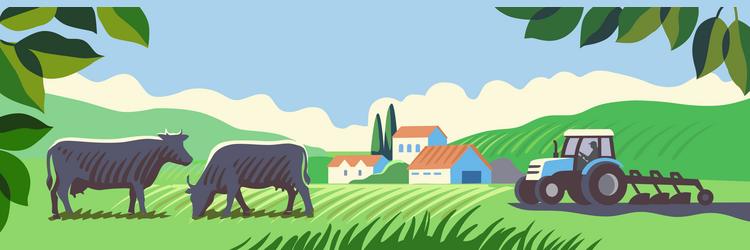 Rural landscape with tractor and cows agriculture Vector Image